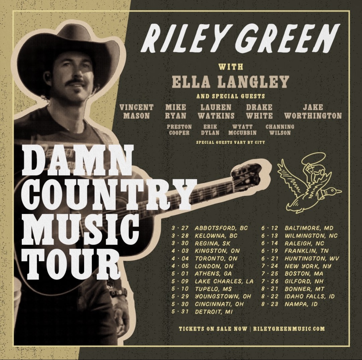 Riley Green is kicking off the 'Damn Country Music Tour'