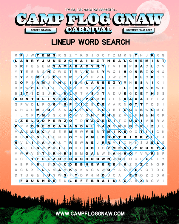 Tyler, The Creator reveals the 2025 Camp Flog Gnaw lineup with a word ...