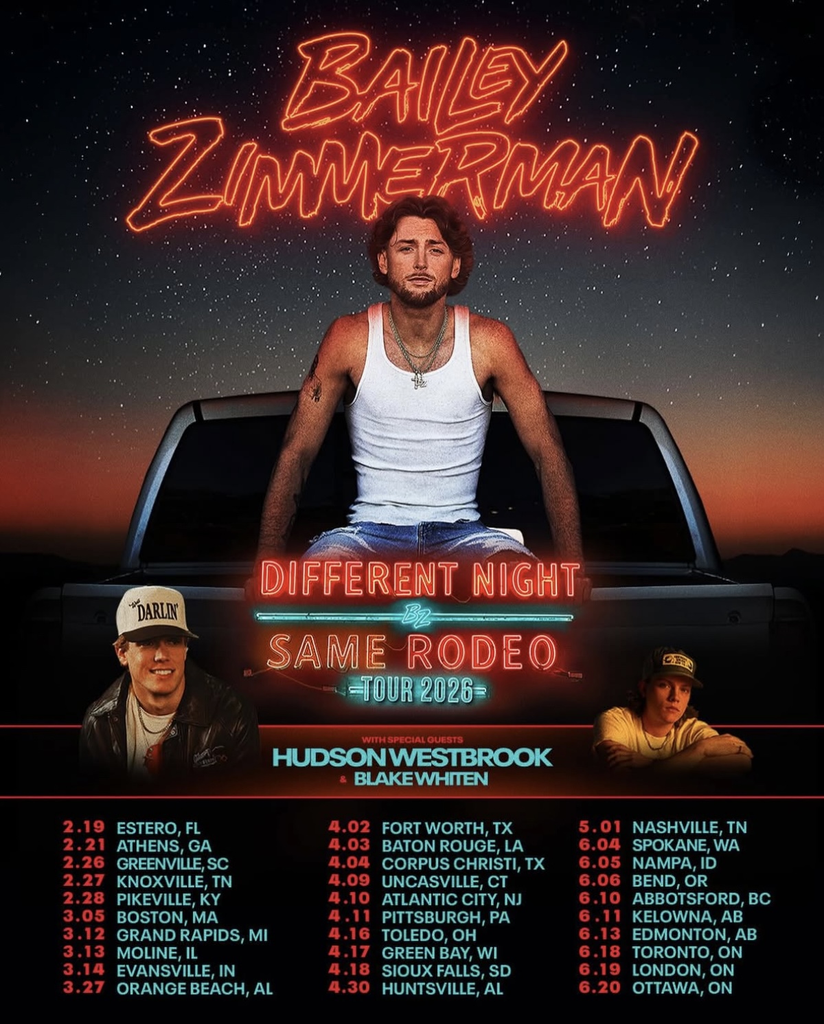 Bailey Zimmerman announces 2026 ‘Different Night Same Rodeo’ Tour » // MELODIC Magazine