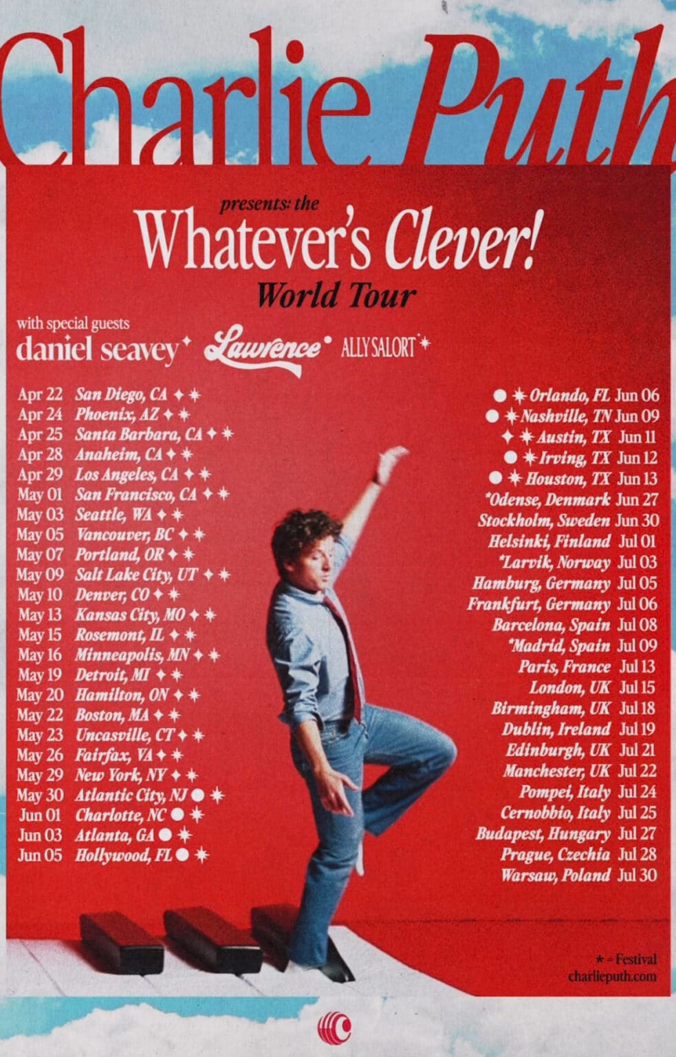 Charlie Puth announces Whatever’s Clever! World Tour for this spring ...